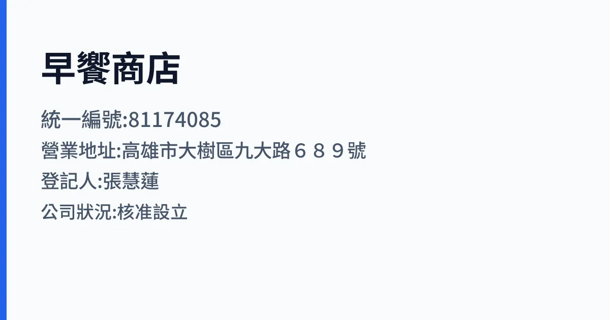 早饗商店 - 統編 81174085(高雄市) 公司登記資料與營業項目詳細圖表