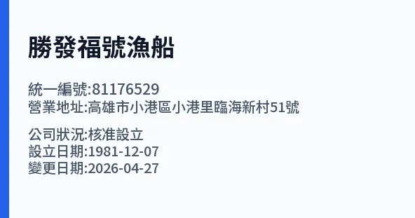 勝發福號漁船的照片-統編 81176529(高雄市) 公司登記資料與營業項目詳細圖表