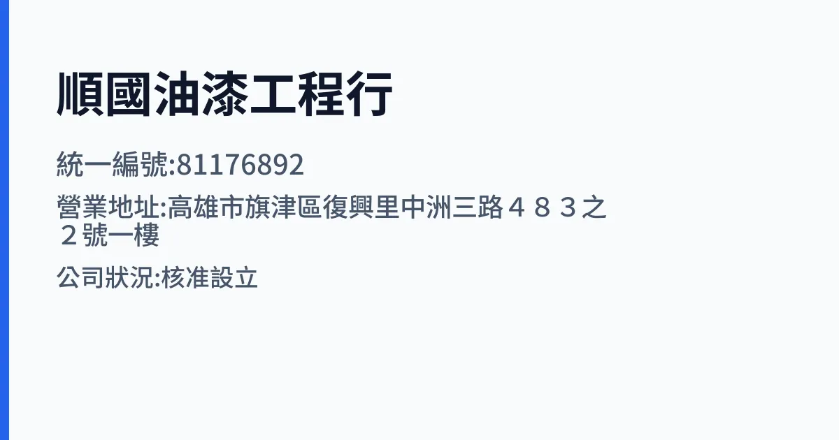 順國油漆工程行 - 統編 81176892(高雄市) 公司登記資料與營業項目詳細圖表