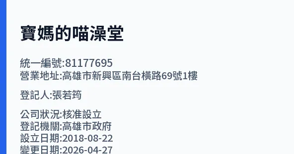 寶媽的喵澡堂的照片-統編 81177695(高雄市) 公司登記資料與營業項目詳細圖表