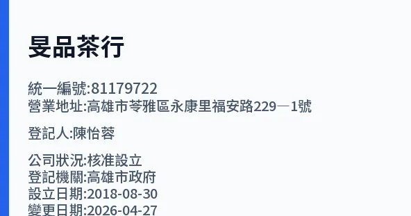 旻品茶行的照片-統編 81179722(高雄市) 公司登記資料與營業項目詳細圖表