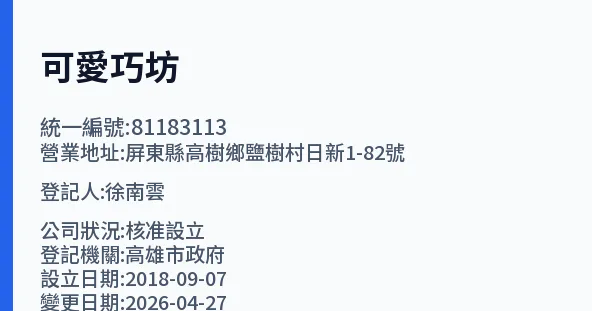 可愛巧坊的照片-統編 81183113(屏東縣) 公司登記資料與營業項目詳細圖表