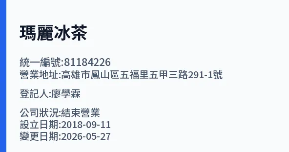 瑪麗冰茶的照片-統編 81184226(高雄市) 公司登記資料與營業項目詳細圖表