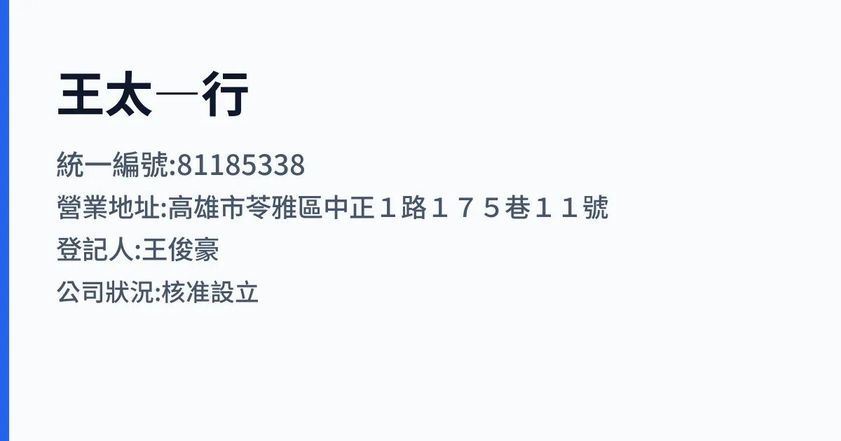 王太―行 - 統編 81185338(高雄市) 公司登記資料與營業項目詳細圖表