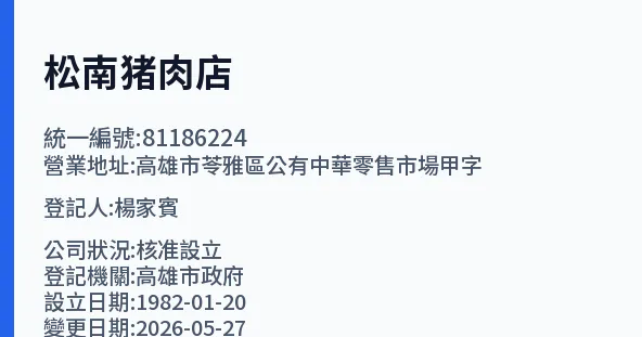 松南猪肉店的照片-統編 81186224(高雄市) 公司登記資料與營業項目詳細圖表