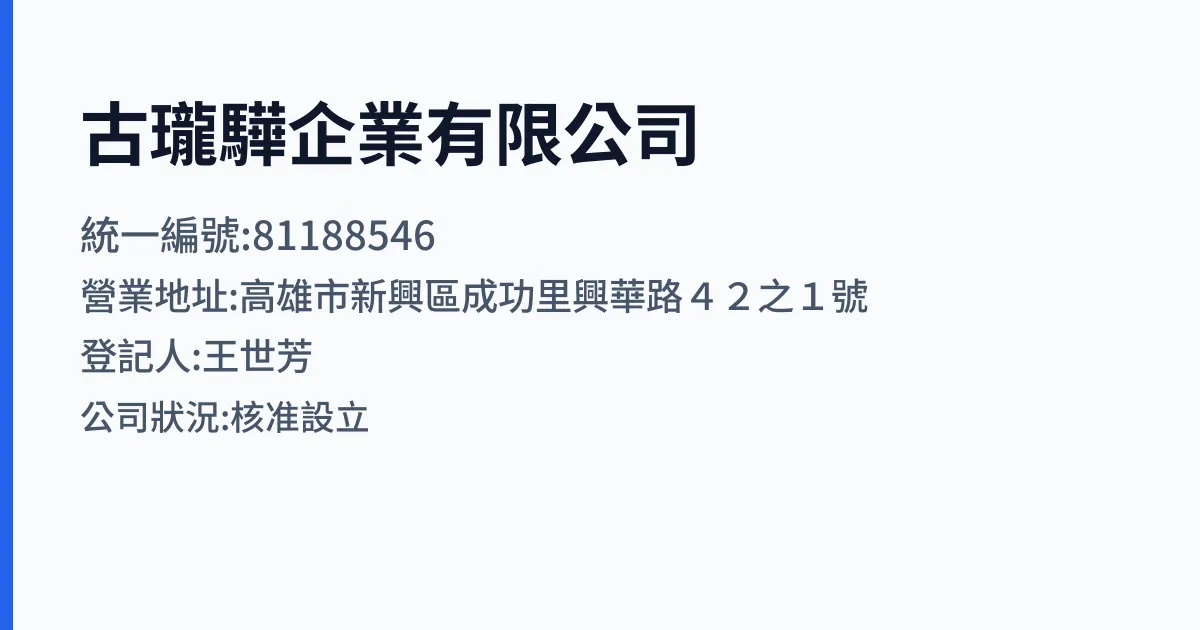古瓏驊企業有限公司 - 統編 81188546(高雄市) 公司登記資料與營業項目詳細圖表