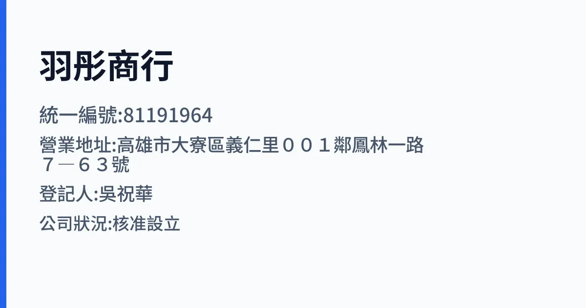 羽彤商行 - 統編 81191964(高雄市) 公司登記資料與營業項目詳細圖表