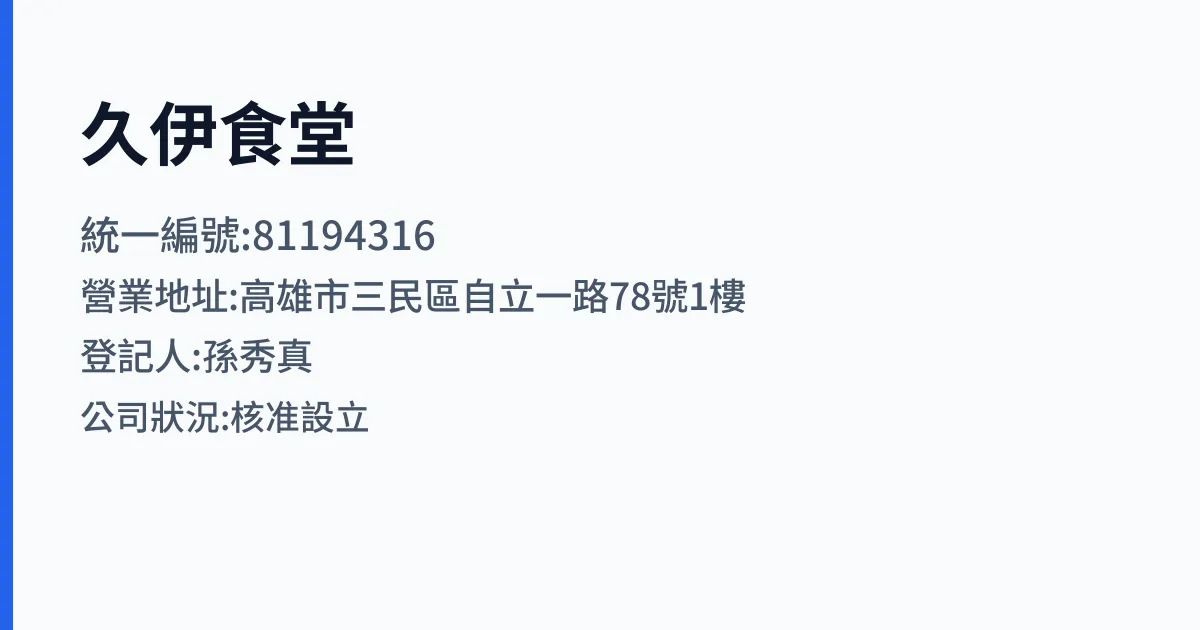久伊食堂 - 統編 81194316(高雄市) 公司登記資料與營業項目詳細圖表