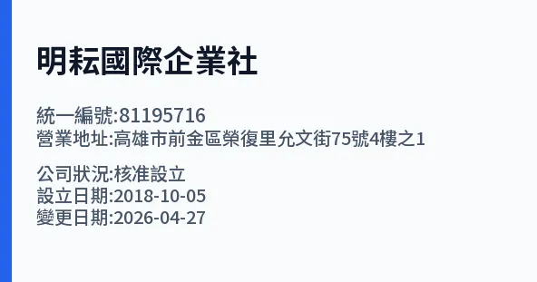 明耘國際企業社的照片-統編 81195716(高雄市) 公司登記資料與營業項目詳細圖表