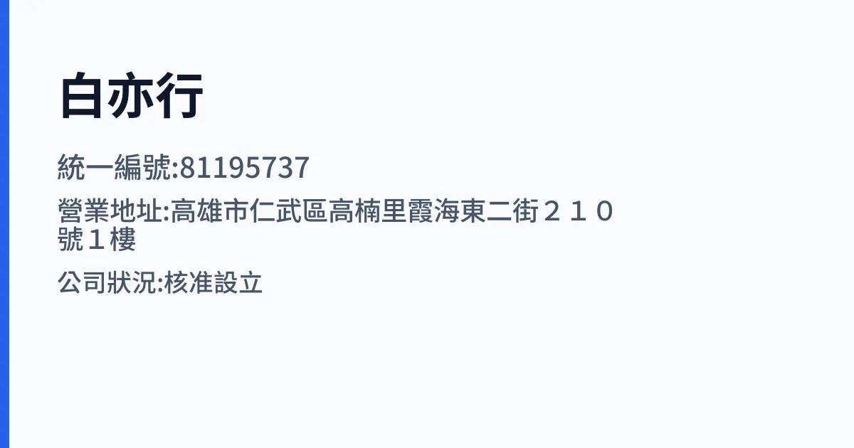白亦行 - 統編 81195737 (高雄市) 公司登記資料與營業項目詳細圖表