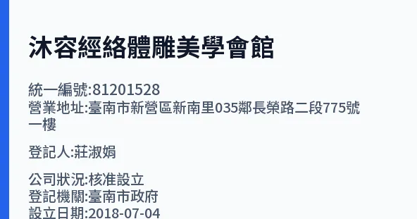 沐容經絡體雕美學會館的照片-統編 81201528(臺南市) 公司登記資料與營業項目詳細圖表