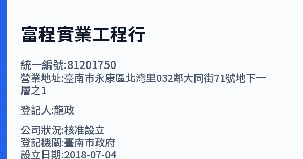 富程實業工程行的照片-統編 81201750(臺南市) 公司登記資料與營業項目詳細圖表