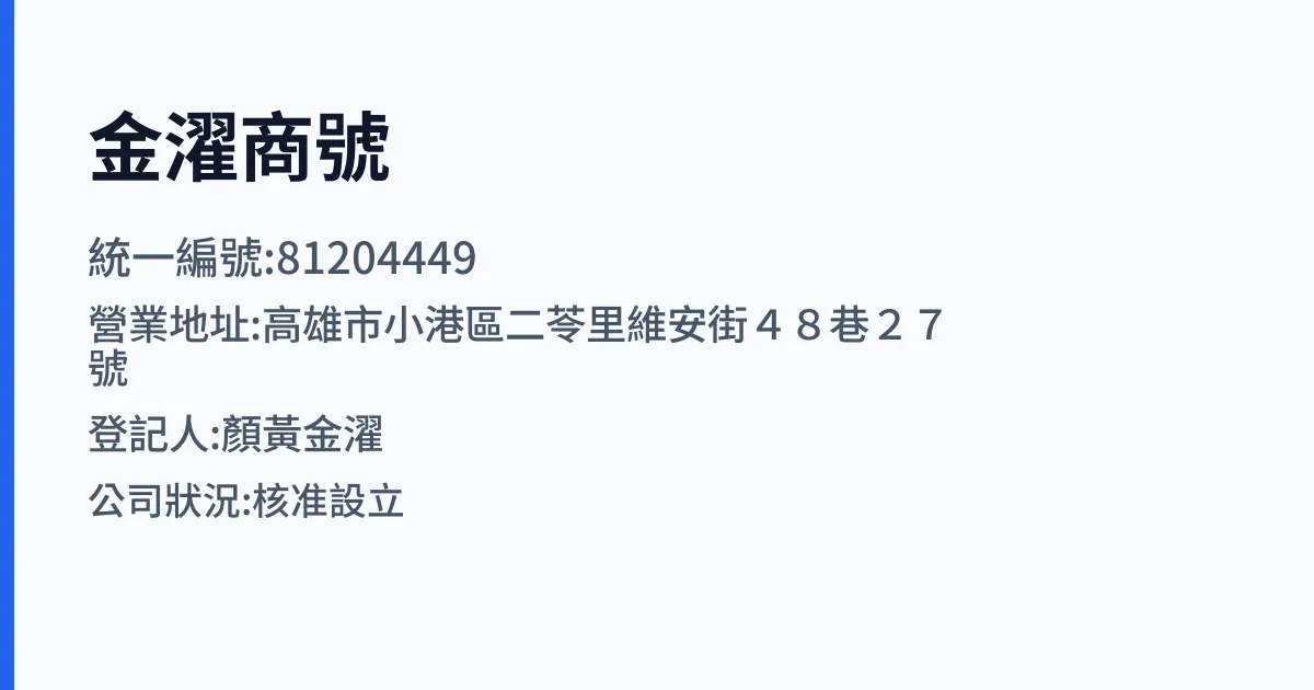 金濯商號 - 統編 81204449(高雄市) 公司登記資料與營業項目詳細圖表