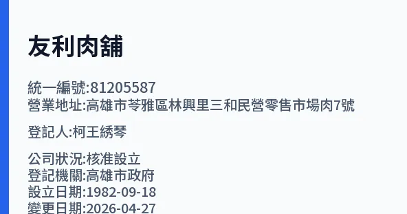 友利肉舖的照片-統編 81205587(高雄市) 公司登記資料與營業項目詳細圖表