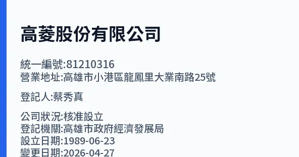 高菱股份有限公司的照片-統編 81210316(高雄市) 公司登記資料與營業項目詳細圖表