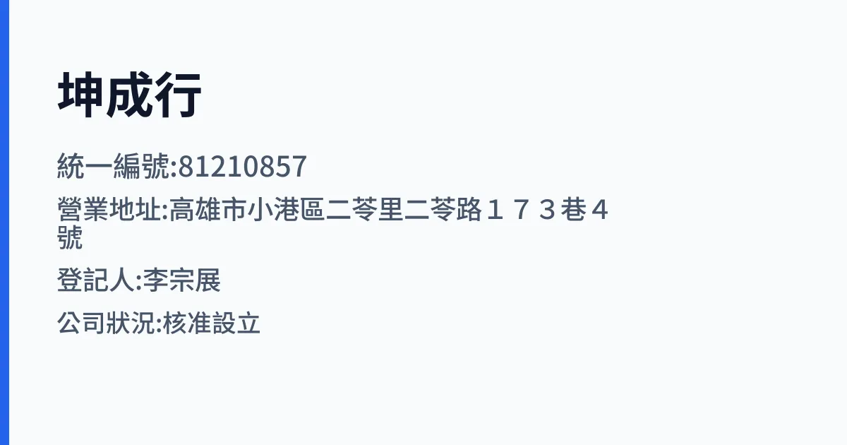 坤成行 - 統編 81210857(高雄市) 公司登記資料與營業項目詳細圖表