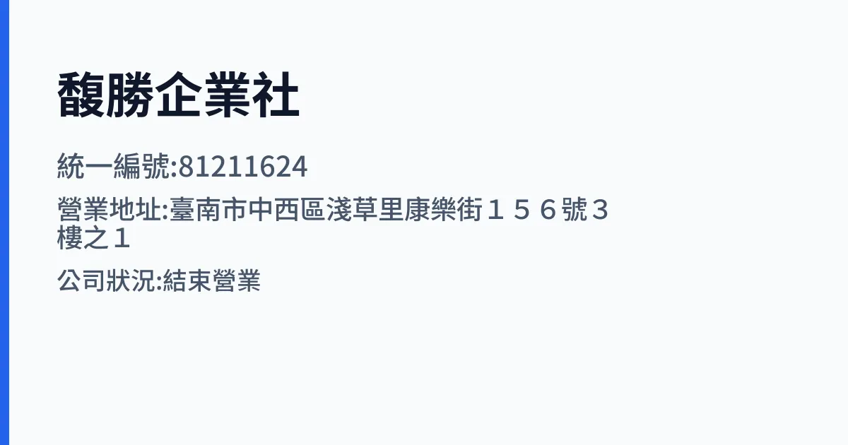 馥勝企業社 - 統編 81211624(臺南市) 公司登記資料與營業項目詳細圖表