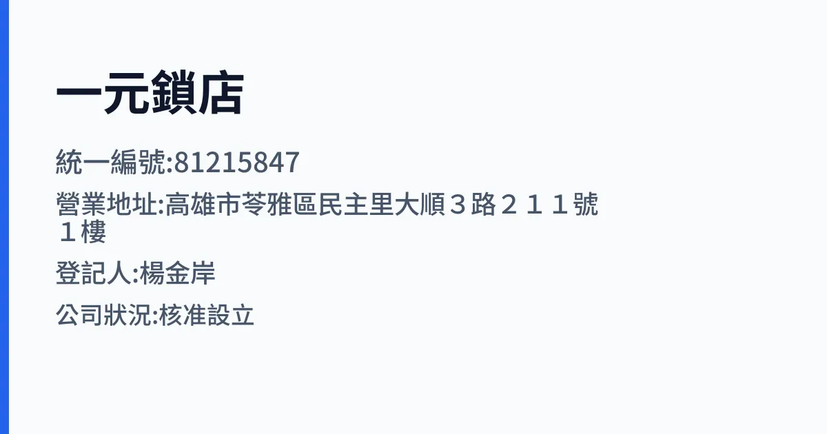 一元鎖店 - 統編 81215847(高雄市) 公司登記資料與營業項目詳細圖表