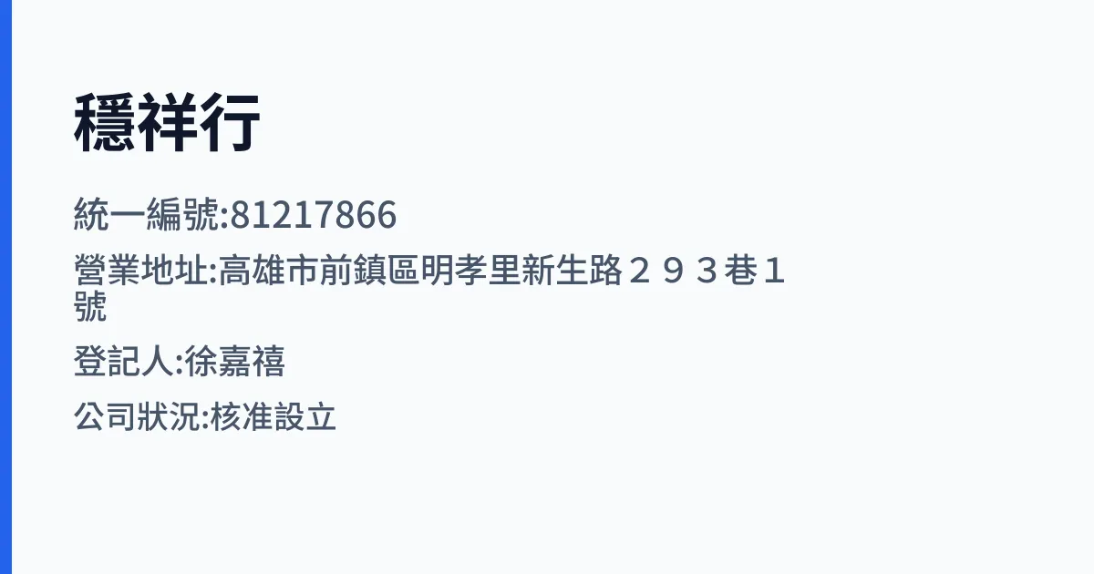 穩祥行 - 統編 81217866(高雄市) 公司登記資料與營業項目詳細圖表