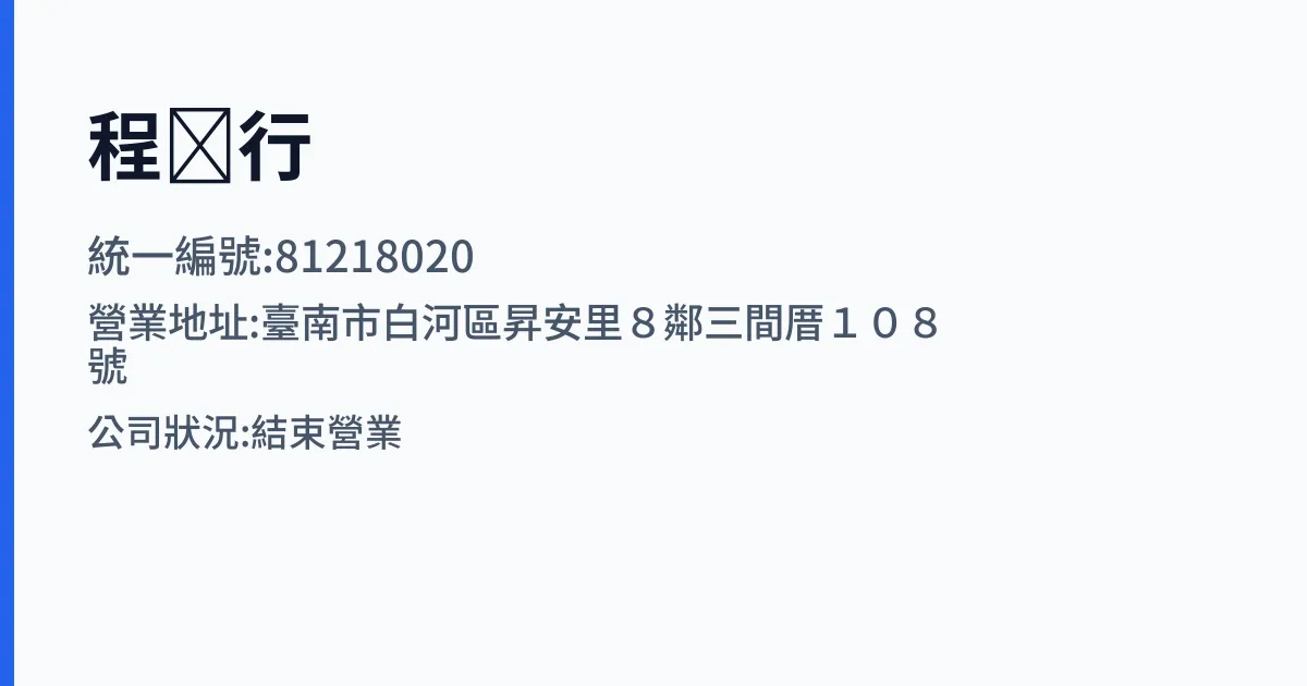 程逺行 - 統編 81218020(臺南市) 公司登記資料與營業項目詳細圖表