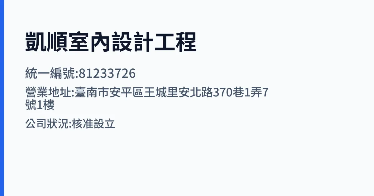 凱順室內設計工程 - 統編 81233726(臺南市) 公司登記資料與營業項目詳細圖表