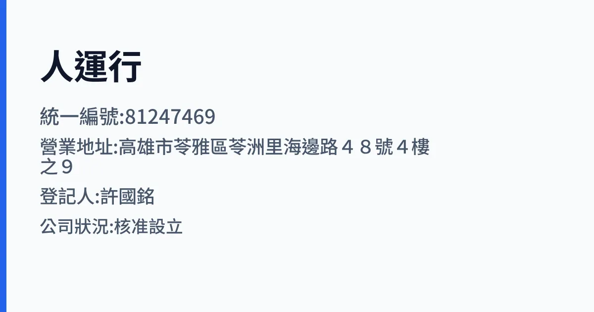 人運行 - 統編 81247469(高雄市) 公司登記資料與營業項目詳細圖表