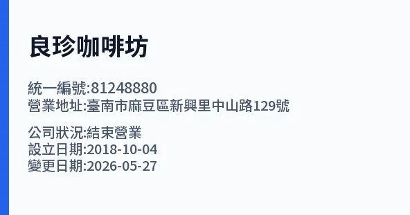 良珍咖啡坊的照片-統編 81248880(臺南市) 公司登記資料與營業項目詳細圖表