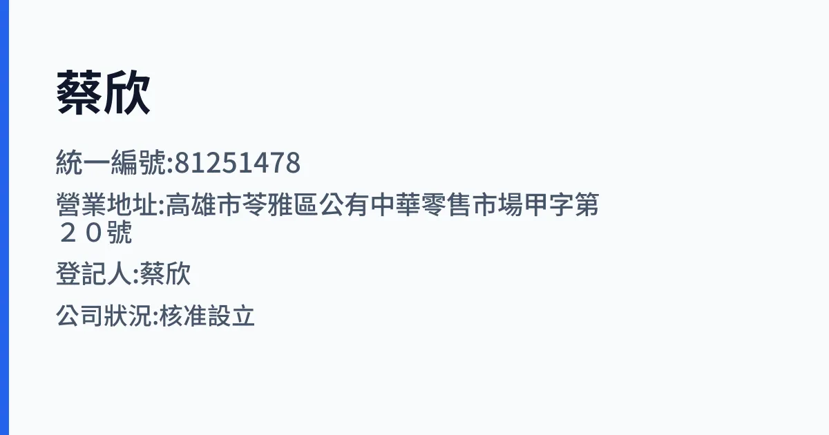 蔡欣 - 統編 81251478(高雄市) 公司登記資料與營業項目詳細圖表