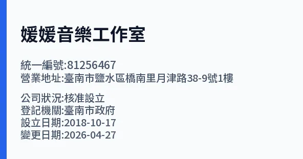 媛媛音樂工作室的照片-統編 81256467(臺南市) 公司登記資料與營業項目詳細圖表