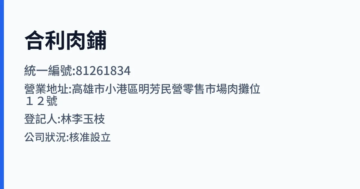 合利肉鋪 - 統編 81261834(高雄市) 公司登記資料與營業項目詳細圖表