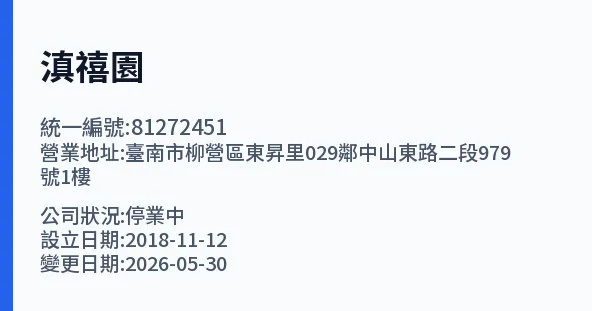 滇禧園的照片-統編 81272451(臺南市) 公司登記資料與營業項目詳細圖表