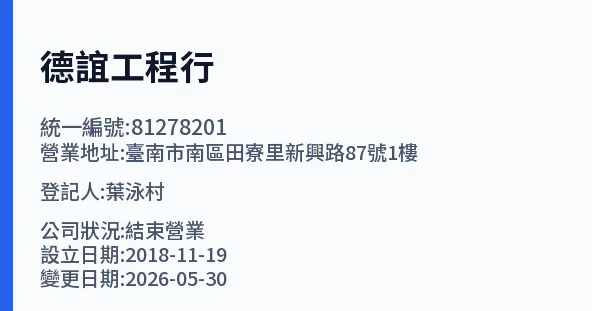 德誼工程行的照片-統編 81278201(臺南市) 公司登記資料與營業項目詳細圖表