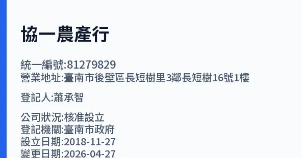 協一農產行的照片-統編 81279829(臺南市) 公司登記資料與營業項目詳細圖表