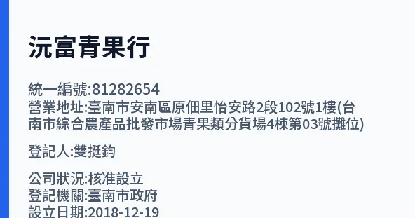 沅富青果行的照片-統編 81282654(臺南市) 公司登記資料與營業項目詳細圖表