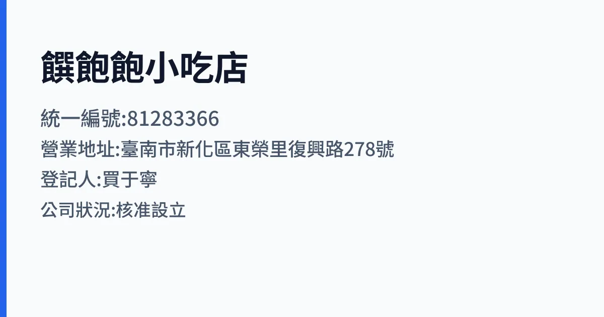饌飽飽小吃店 - 統編 81283366(臺南市) 公司登記資料與營業項目詳細圖表