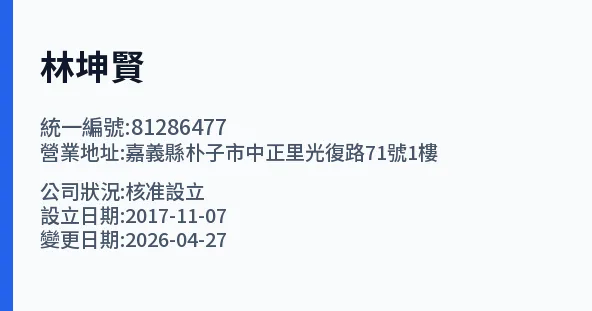 林坤賢的照片-統編 81286477(嘉義縣) 公司登記資料與營業項目詳細圖表