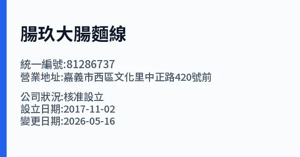 腸玖大腸麵線的照片-統編 81286737(嘉義市) 公司登記資料與營業項目詳細圖表