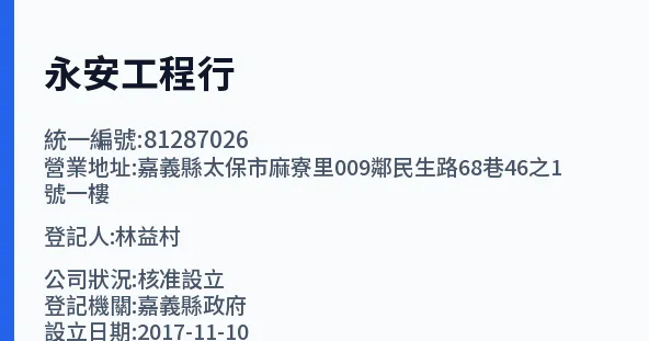 永安工程行的照片-統編 81287026(嘉義縣) 公司登記資料與營業項目詳細圖表