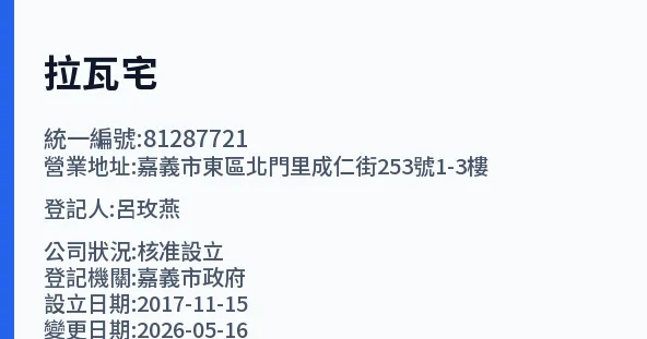 拉瓦宅的照片-統編 81287721(嘉義市) 公司登記資料與營業項目詳細圖表