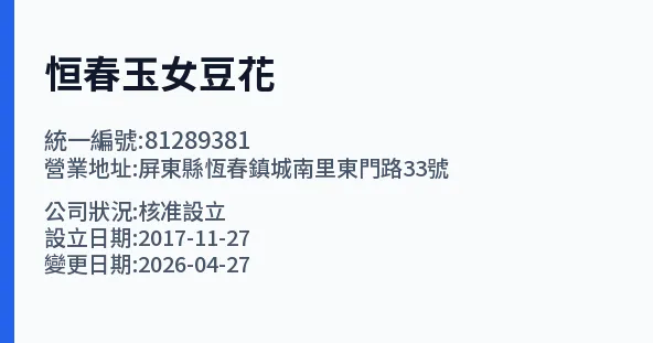 恒春玉女豆花的照片-統編 81289381(屏東縣) 公司登記資料與營業項目詳細圖表