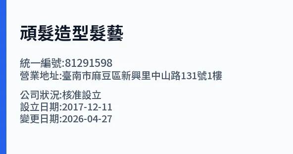 頑髮造型髮藝的照片-統編 81291598(臺南市) 公司登記資料與營業項目詳細圖表