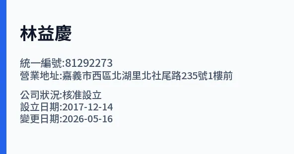 林益慶的照片-統編 81292273(嘉義市) 公司登記資料與營業項目詳細圖表