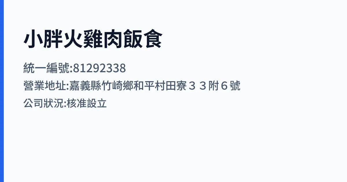 小胖火雞肉飯食 - 統編 81292338(嘉義縣) 公司登記資料與營業項目詳細圖表