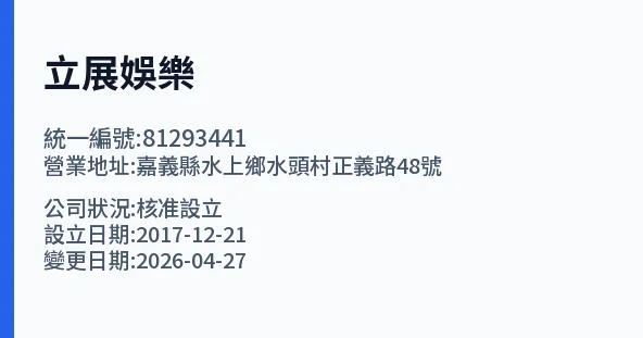 立展娛樂的照片-統編 81293441(嘉義縣) 公司登記資料與營業項目詳細圖表