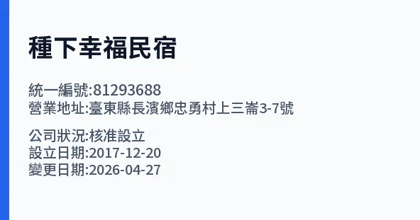 種下幸福民宿的照片-統編 81293688(臺東縣) 公司登記資料與營業項目詳細圖表