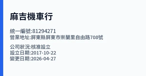 麻吉機車行的照片-統編 81294271(屏東縣) 公司登記資料與營業項目詳細圖表