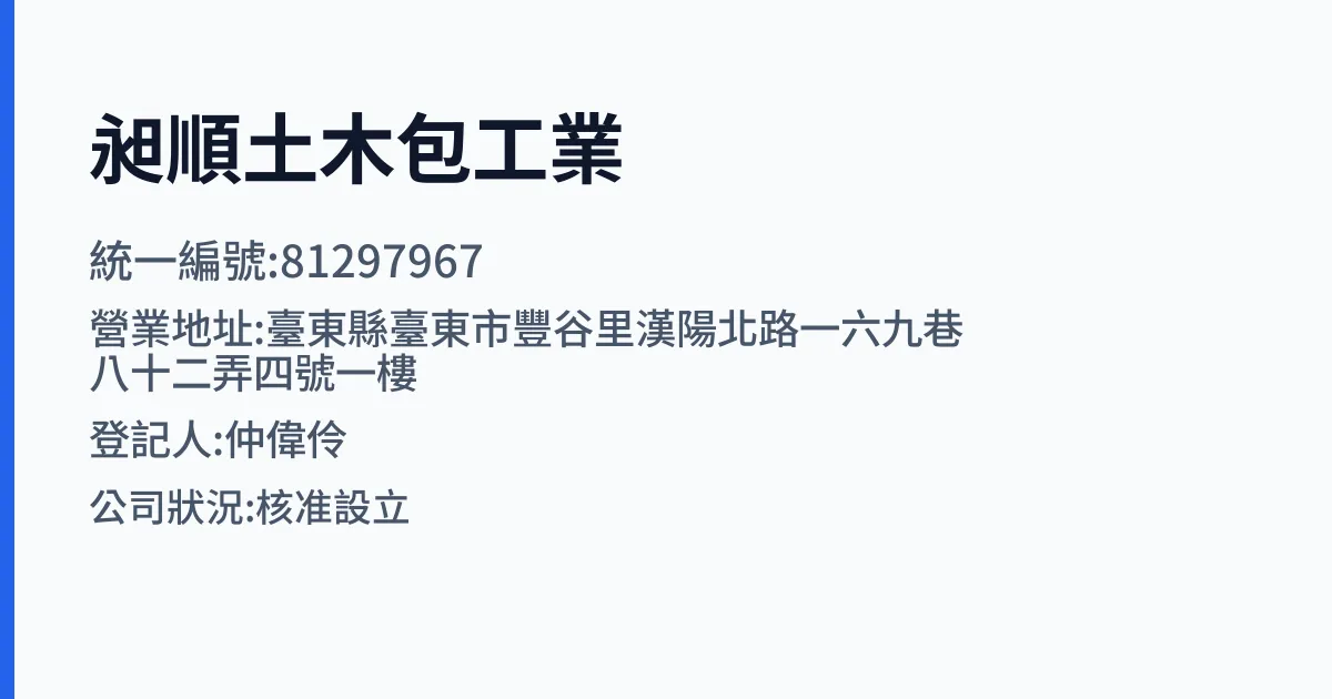 昶順土木包工業 - 統編 81297967(臺東縣) 公司登記資料與營業項目詳細圖表