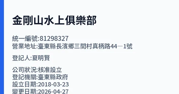 金剛山水上俱樂部的照片-統編 81298327(臺東縣) 公司登記資料與營業項目詳細圖表
