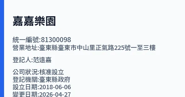 嘉嘉樂園的照片-統編 81300098(臺東縣) 公司登記資料與營業項目詳細圖表