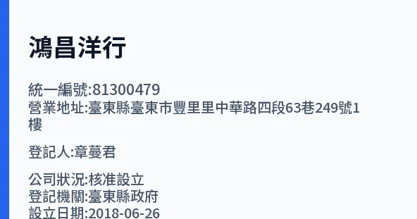 鴻昌洋行的照片-統編 81300479(臺東縣) 公司登記資料與營業項目詳細圖表